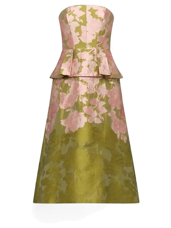 KAY UNGER Imogen Metallic Jacquard Tea-length Cocktail Dress - Lime Multi