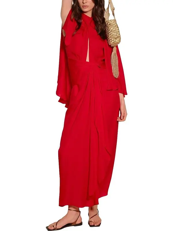 Johanna Ortiz Micaela Cape Town Silk Capelet Maxi Dress - Aztec Red