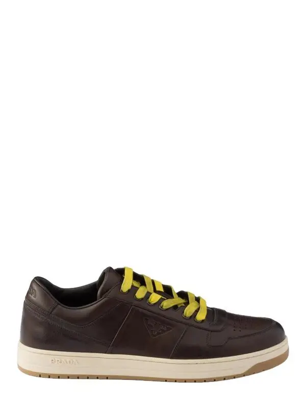 Prada Downtown Aged Leather Sneakers - Brown