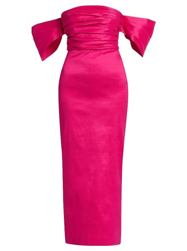 KIKA VARGAS Adele Taffeta Off-the-shoulder Midi-dress - Fuchsia