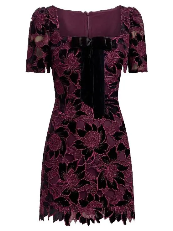 Dress The Population Clarke Bow-front Velvet Lace Mini Dress - Deep Plum Multi