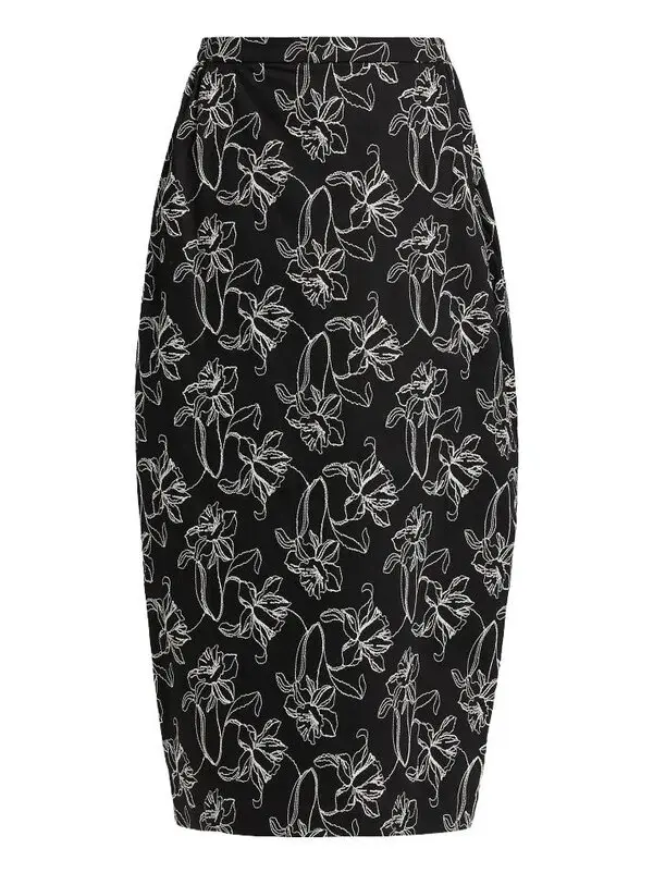 KIKA VARGAS Toshiko Floral-embroidered Cotton Midi-skirt - Black