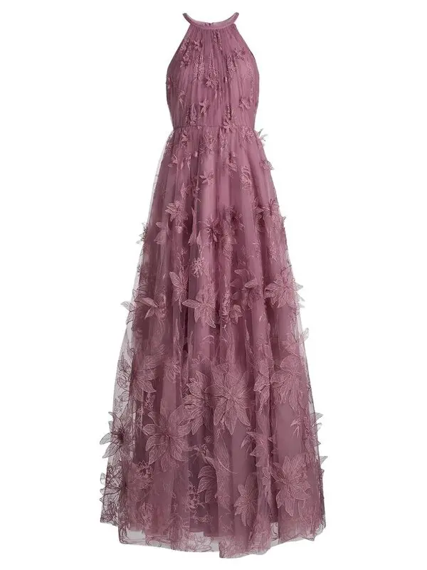 Theia Lux Floral-embroidered Gown - Dusk