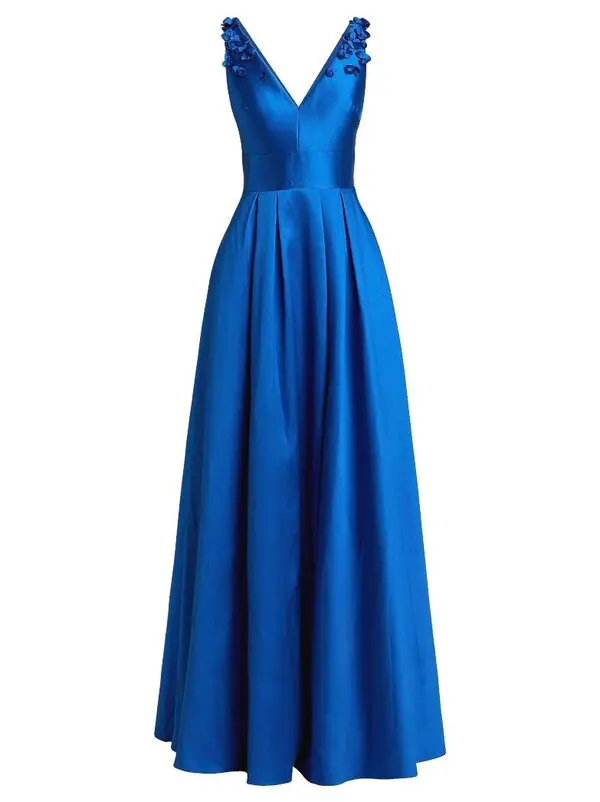 Theia Velina Mikado V-neck Gown - Sapphire Eclipse