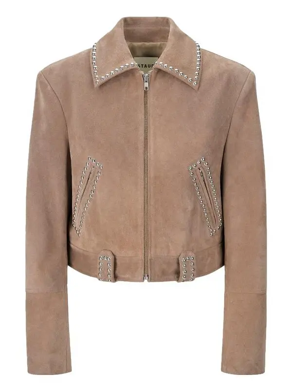 Staud Hugo Studded Suede Jacket - Dune