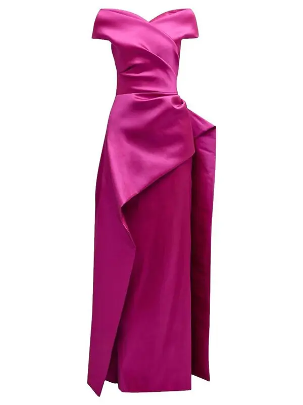 Rickie Freeman For Teri Jon Gazar Off-the-shoulder Sculpted Gown - Fuchsia