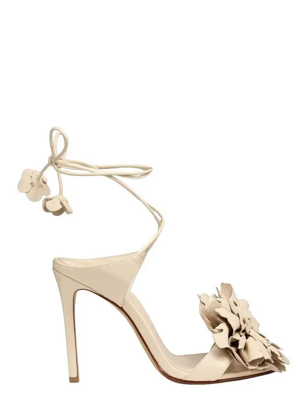 ALEXANDRE BIRMAN Ornela 100mm Flower-appliqué Leather Sandals - Eggshell