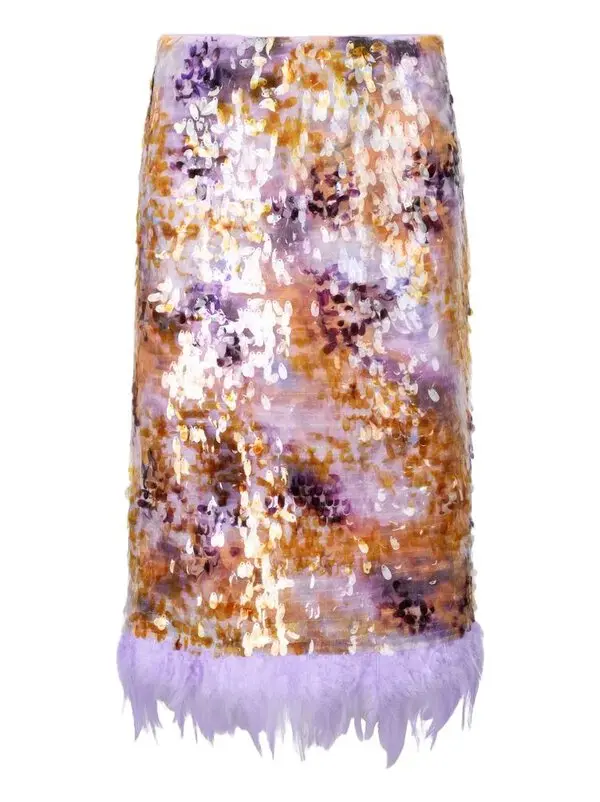 Staud Fen Sequinned Feather-trim Midi Skirt - Afterglow