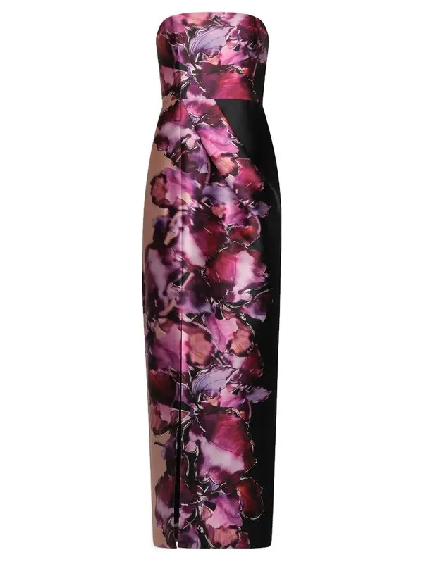 KAY UNGER Alana Floral Mikado Column Gown - Black Multi