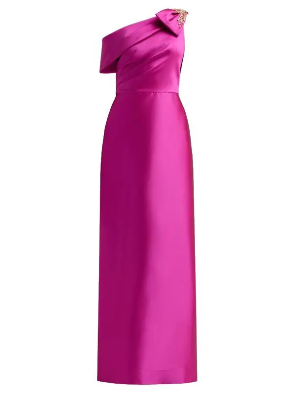 Rickie Freeman For Teri Jon Embellished One-shoulder Mikado Gown - Fuchsia