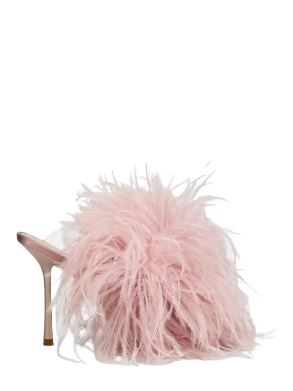 STUART WEITZMAN Boa Feather & Satin Slide Sandals - Pink Marshmallow