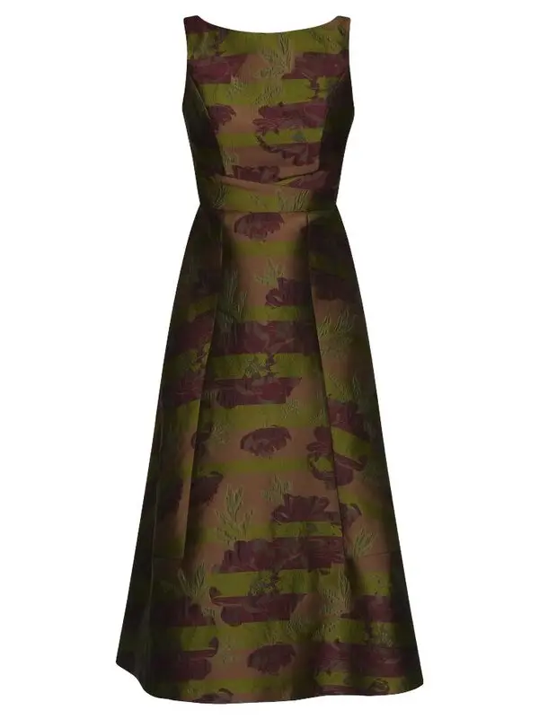 KAY UNGER Camilla Floral Stripe Tea-length Gown - Mocha Multi
