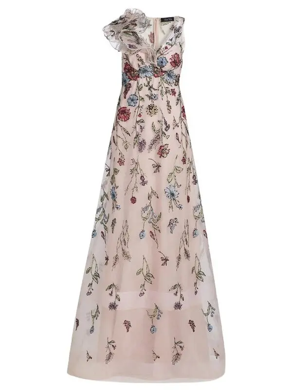 Rickie Freeman For Teri Jon Embroidered Tulle Self Flower Gown - Blush Multi