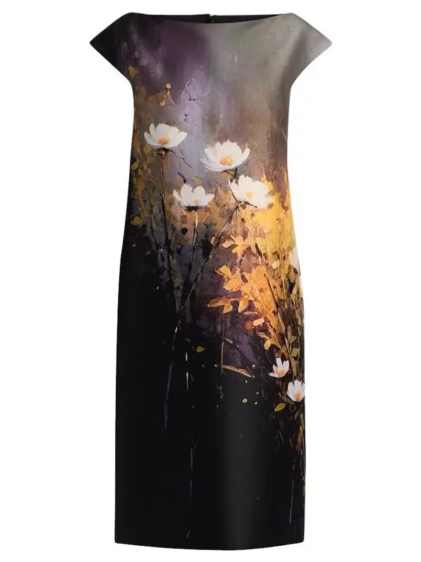 Rickie Freeman For Teri Jon Mikado Wild Flower Knee-length Dress - Black Multi