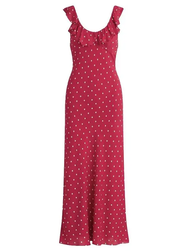 FAVORITE DAUGHTER The Blossom Ruffle Polka Dot Midi-dress - Raspberry Ivory