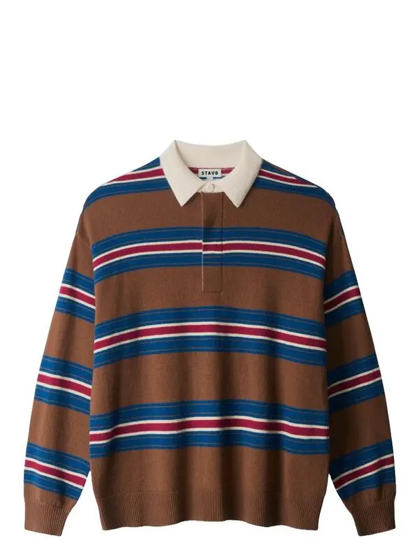Staud Michael Striped Cashmere Polo Sweater - Savoy Stripe