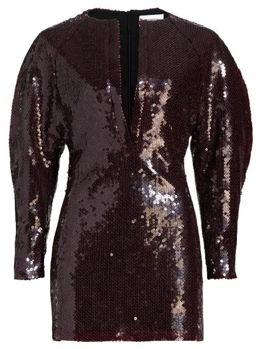 16Arlington Mitilla Split Neck Sequin Minidress - Borgogna