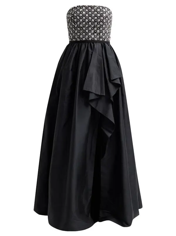 Theia Mila Beaded Taffeta Strapless Gown - Black