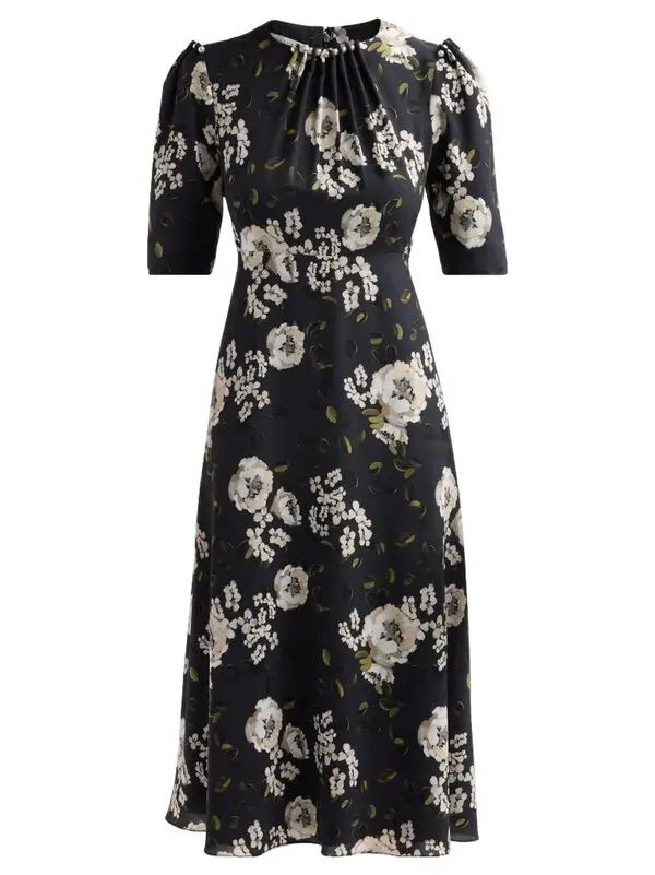 Rickie Freeman For Teri Jon Embellished Floral Cocktail Midi Dress - Black Multi
