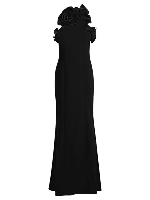 Rickie Freeman For Teri Jon Rosette Ruffled Gown - Black