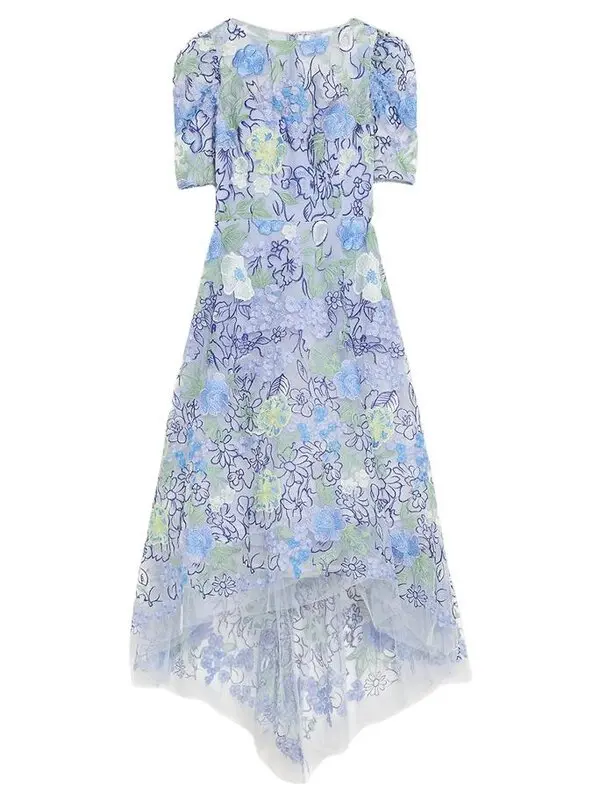 Rickie Freeman For Teri Jon Floral Embroidered Tulle High-low Gown - Lavender Multi
