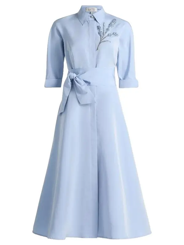 Rickie Freeman For Teri Jon Taffeta Beaded Midi-shirtdress - Periwinkle