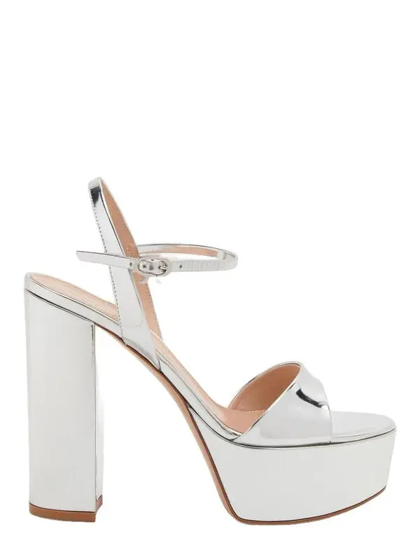 GIANVITO ROSSI 120mm Metallic Leather Platform Sandals - Silver