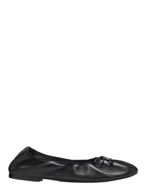 STUART WEITZMAN Nia Ruched Leather Ballet Flats - Black