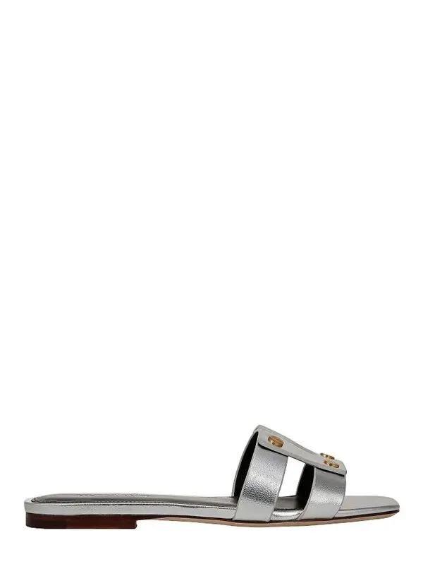 Veronica Beard Via Metallic Leather Flat Sandals - Silver