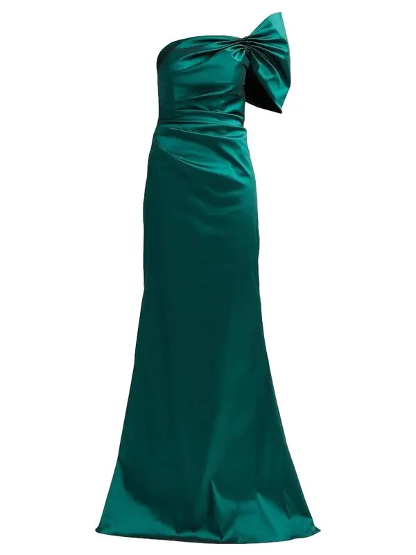 Rickie Freeman For Teri Jon One Shoulder Ruched Taffeta Gown - Emerald
