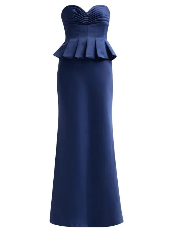 Theia Sydney Strapless Peplum Gown - Navy