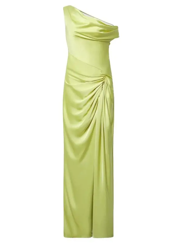 ET OCHS Camilla Satin One-shoulder Gown - Celery