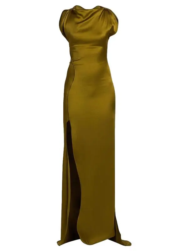 Victoria Beckham Satin Cord Split Side Gown - Moss