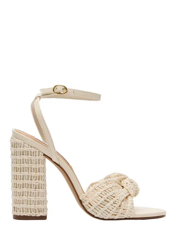 Steve Madden Cheyla Woven Block Heels - Bone Raffia