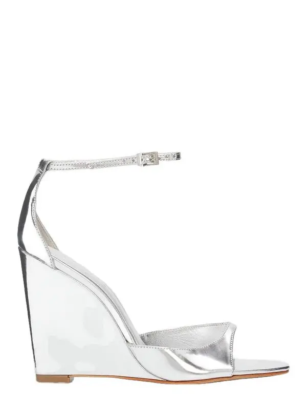 Schutz Scarlett 100mm Leather Wedge Sandals - Silver