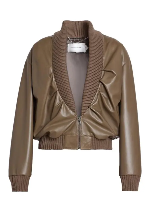 Victoria Beckham Leather Bomber Jacket - Tree Bark