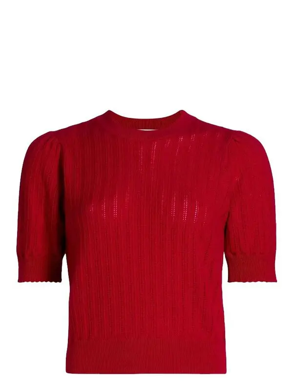 FRAME Ladder Pointelle Cashmere Short-sleeve Sweater - Raspberry