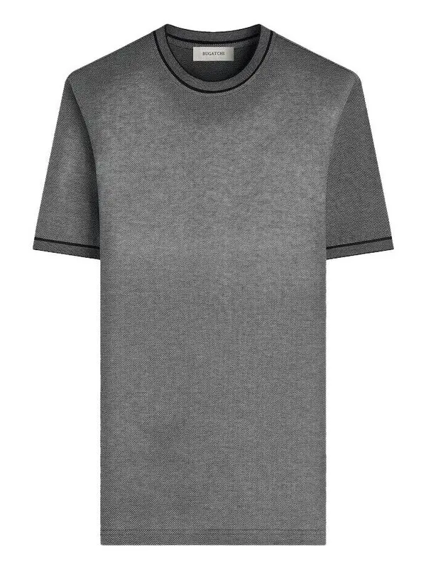 Bugatchi Micro-check Cotton Crewneck T-shirt - Black