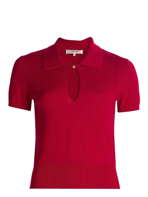 FRAME Keyhole Knit Polo Sweater - Bright Raspberry