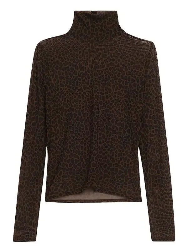 FRAME The -print Sheer Mesh Turtleneck Top - Leopard