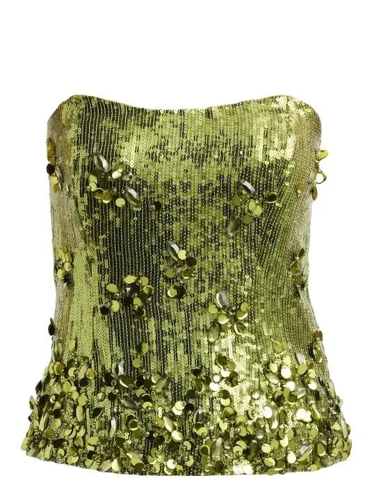 Azeeza Thea Sequined Top - Chartreuse