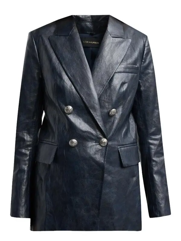 Kobi Halperin Alyson Faux-leather Double-breasted Jacket - Navy