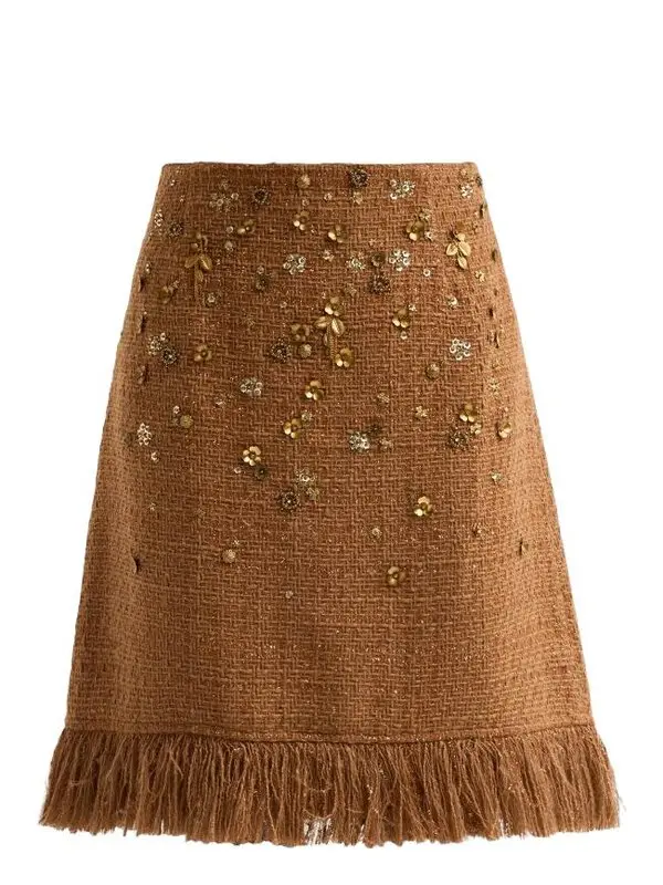 Kobi Halperin Marisa Embellished Tweed Knee-length Skirt - Saddle