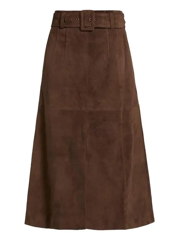 Veronica Beard Alexie Belted Suede A-line Skirt - Mocha