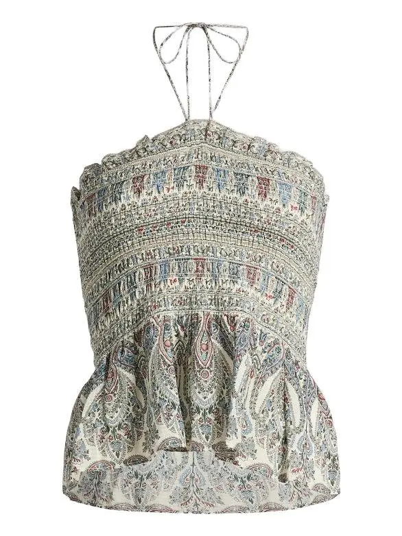 Veronica Beard Damsey Smocked Top - Ecru Multi