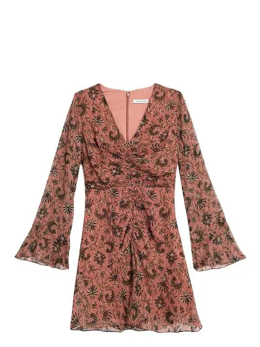 Veronica Beard Beaty Long-sleeve Ruched Minidress - Deep Rose