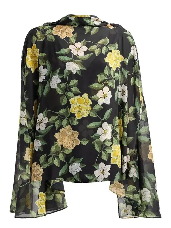 UNGARO Anabella Draped Floral Chiffon Blouse - Black Multi