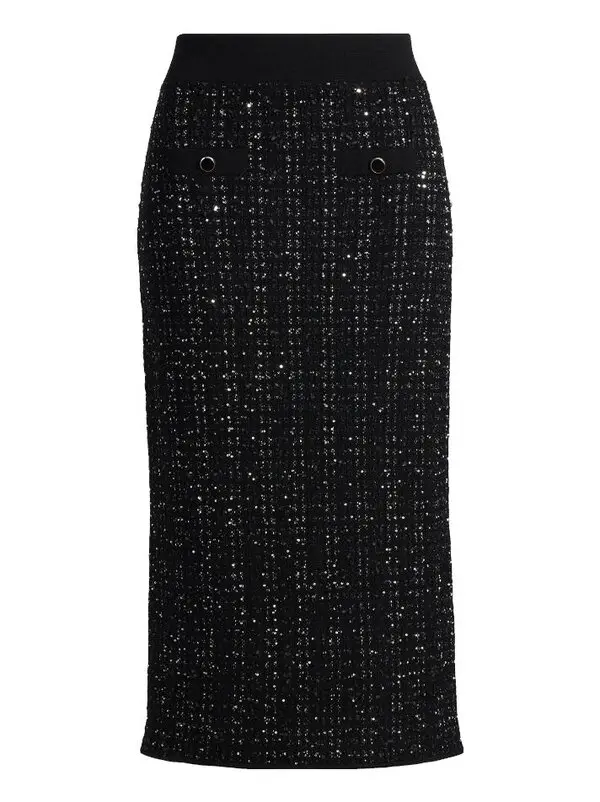 Veronica Beard Corbin Sequined Knit Pencil Skirt - Black