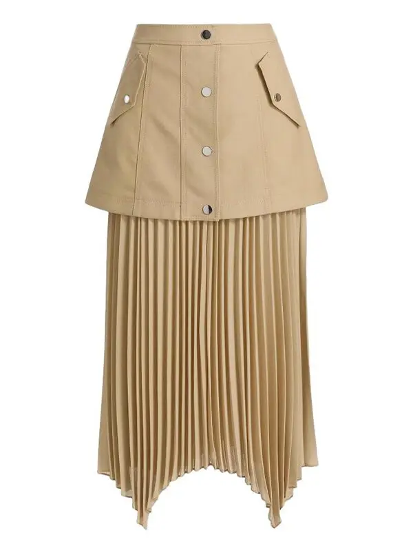 Veronica Beard Patricka Mixed Media Pleated Midi-skirt - Sand