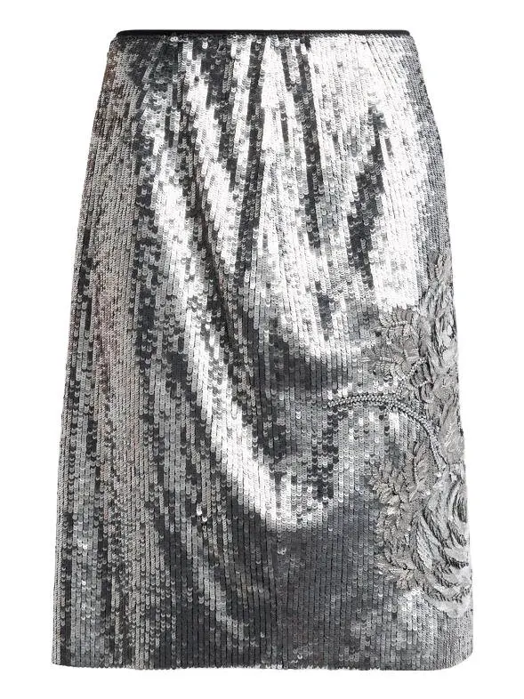 UNGARO Rachel Sequined Knee-length Skirt - Silver